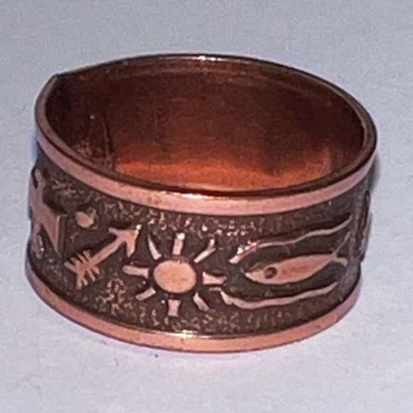 Jewelry | 7 Copper Band Ring Tribal Native American Symbol Fish Sun ...